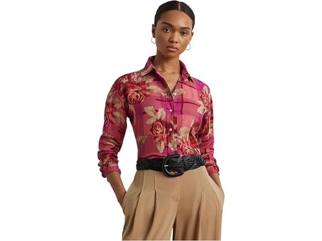 (取寄) ローレン ラルフローレン レディース ピティート リラックスド-フィット フィット フローラル リネン シャツ Lauren Ralph Lauren women Petite Relaxed Fit Floral Linen Shirt Red/Pink/Multi