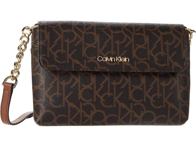 (取寄) カルバンクライン レディース キー アイテム モノグラム クロスボディ   women Key Items Monogram Crossbody Brown/Khaki/Luggage Saffiano
