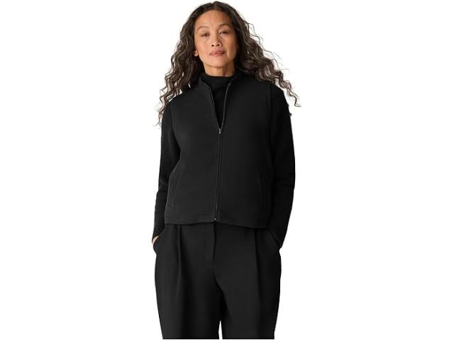 (取寄) アイリーン フィッシャー レディース テクスチャー コットン ダブルニット スタンド カラー ベスト Eileen Fisher women Textured Cotton Doubleknit Stand Collar Vest Black