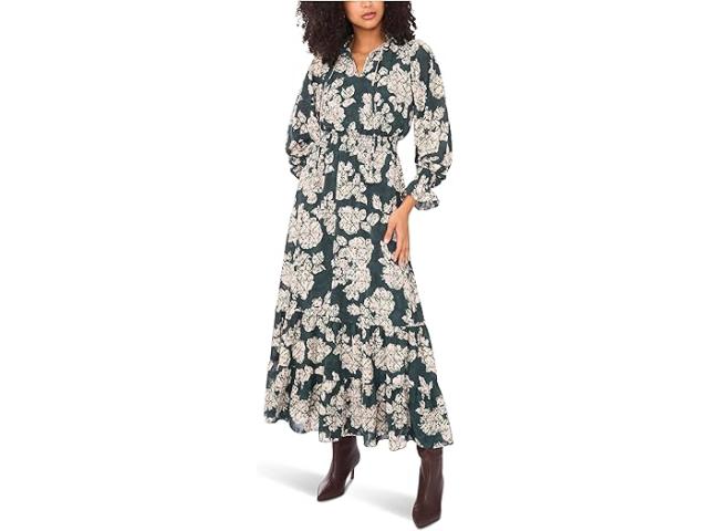 (取寄) ヴィンスカムート レディース ロング スリーブ スモック ウェスト ティアード ラッフル Vince Camuto women Long Sleeve Smocked Waist Tiered Ruffle Forest Night