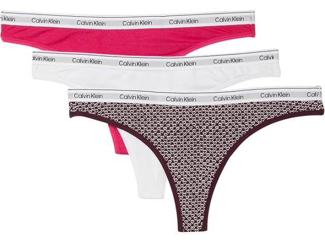 (取寄) カルバンクライン アンダーウェア レディース モダン ロゴ トング 3-パック   Underwear women Modern Logo Thong 3-Pack Innuendo/Stencil Heart+dark Berry/Classic White
