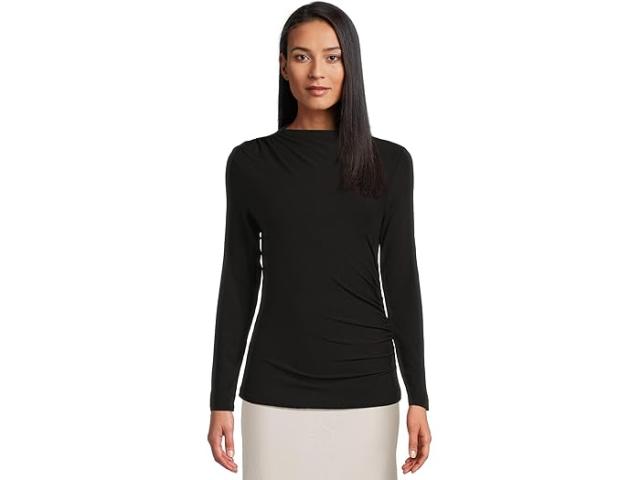 (取寄) リバプールロサンゼルス レディース ロング スリーブ モック ネック ニット トップ ウィズ シャーリング Liverpool Los Angeles women Long Sleeve Mock Neck Knit Top With Shirring Black