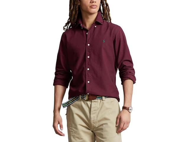 (取寄) ラルフローレン メンズ クラシック フィット ロング スリーブ ガーメント ダイ オックスフォード シャツ Polo Ralph Lauren men Classic Fit Long Sleeve Garment Dyed Oxford Shirt Harvard Wine