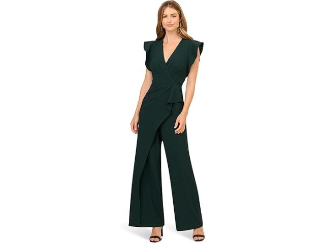 (取寄) アドリアナ パぺル レディース クレープ オーバーレイ ジャンプスーツ Adrianna Papell women Crepe Overlay Jumpsuit Dark Green