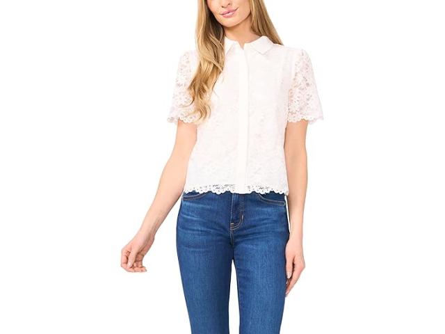 (取寄) シーシー レディース レース ショート スリーブ ヒドゥン プラケット シャツ CeCe women Lace Short Sleeves Hidden Placket Shirt New Ivory