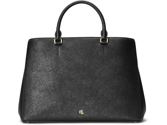 (取寄) ローレン ラルフローレン レディース クロスハッチ レザー ラージ ハンナ サッチェル Lauren Ralph Lauren women Crosshatch Leather Large Hanna Satchel Black