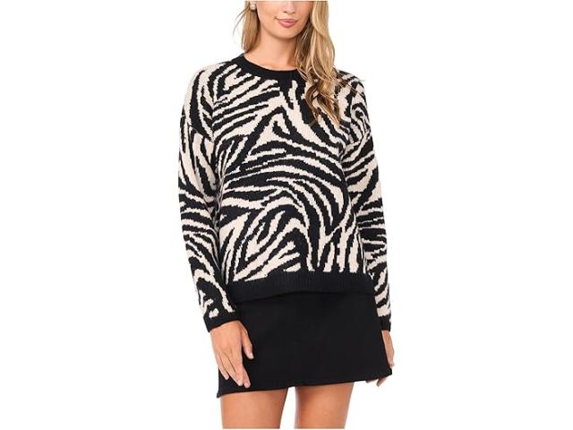 (取寄) ヴィンスカムート レディース ゼブラ ジャカード クルー ネック Vince Camuto women Zebra Jacquard Crew Neck Rich Black