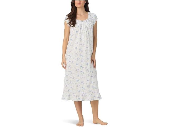 (取寄) アイリーン ウエスト レディース コットン ニット キャップ スリーブ ロング ナイトガウン Eileen West women Cotton Knit Cap Sleeve Long Nightgown Mint Ground Lavender Floral