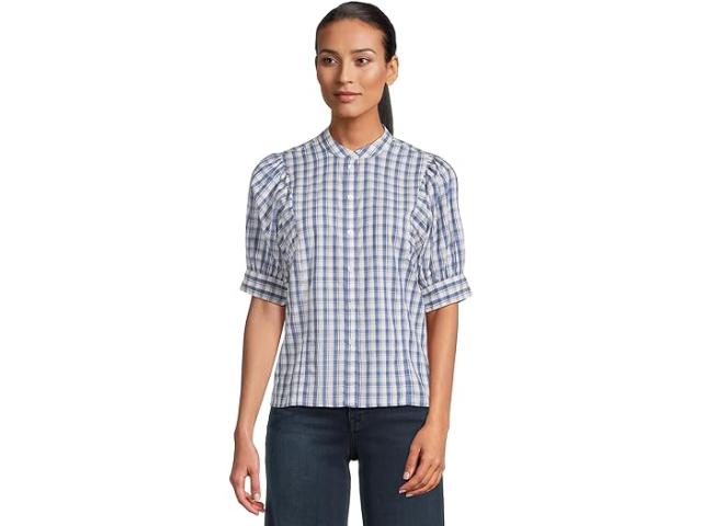 (取寄) メイドウェル レディース テッサ トップ - ライト ウェイト コーム ポプリン Madewell women Tessa Top - Light Weight Combed Poplin Blue White Plaid