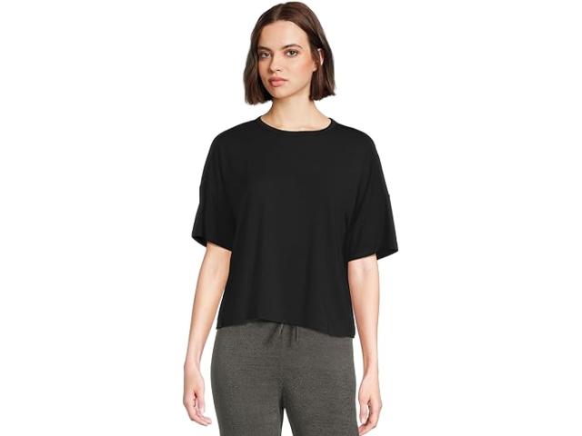 (取寄) ベアフットドリームス レディース ウルトラ ソフト ジャージ ショート スリーブ ボクシー ティー Barefoot Dreams women Ultra Soft Jersey Short Sleeve Boxy Tee Black