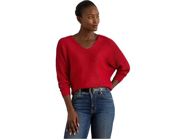 (取寄) ローレン ラルフローレン レディース ピティート リブ-ニット ドルマン-スリーブ セーター Lauren Ralph Lauren women Petite Rib-Knit Dolman-Sleeve Sweater Ralph Red