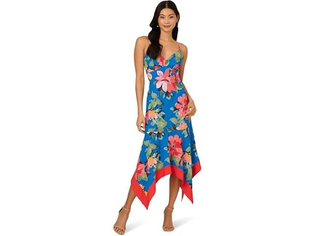 (取寄) アドリアナ パぺル レディース ハンカチーフ フローラル ミディ ドレス Adrianna Papell women Handkerchief Floral Midi Dress Blue Multi