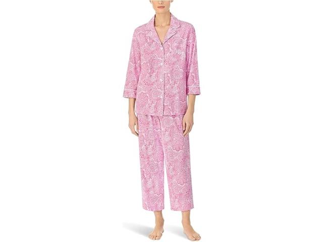 (取寄) ローレン ラルフローレン レディース エッセンシャル ビンガム ニット カプリ Pj セット Lauren Ralph Lauren women Essentials Bingham Knits Capri PJ Set Pink Paisley 1