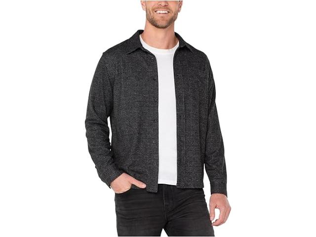 (取寄) リバプールロサンゼルス メンズ ロング スリーブ ボタン アップ ニット シャツ Liverpool Los Angeles men Long Sleeve Button Up Knit Shirt Charcoal Grey Black