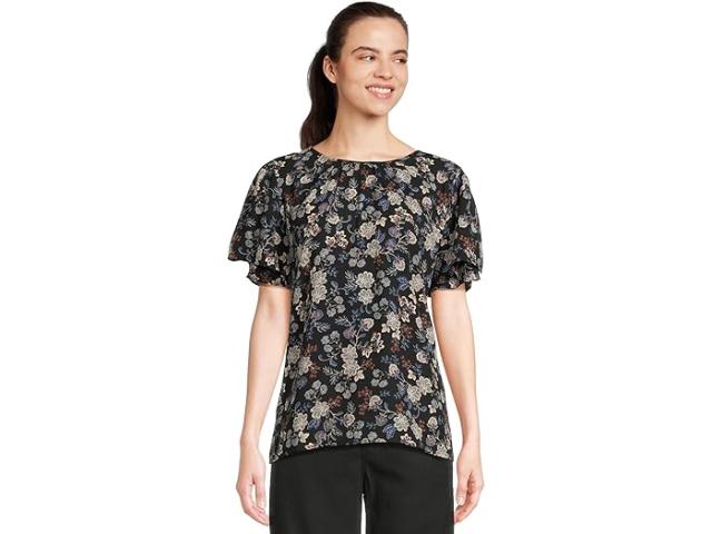 (取寄) ヴィンスカムート レディース クルー ネック シャーリング ウィズ チューリップ スリーブ Vince Camuto women Crew Neck Shirring with Tulip Sleeves French Blue