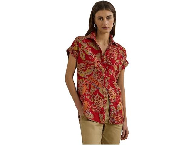 (取寄) ローレン ラルフローレン レディース リラックスド-フィット フィット フローラル ショートスリーブ シャツ Lauren Ralph Lauren women Relaxed Fit Floral Short-Sleeve Shirt Red Multi