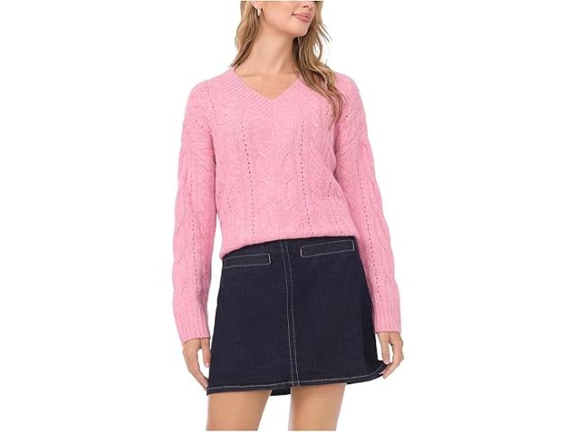 (取寄) ヴィンスカムート レディース ケーブル V-ネック Vince Camuto women Cable V-neck Candy Pink Heather