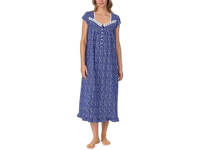 (取寄) アイリーン ウエスト レディース ロング キャップ スリーブ ナイトガウン Eileen West women Long Cap Sleeve Nightgown Navy Ground Shells