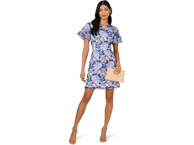 (取寄) アドリアナ パぺル レディース フローラル エンブロイダリー ショート ドレス Adrianna Papell women Floral Embroidery Short Dress Blue Multi