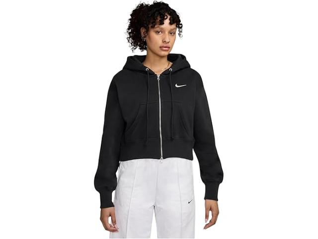 (取寄) ナイキ レディース スポーツウェア フェニックス フリース ルーズ フル-ジップ クロップ ブーディ Nike women Sportswear Phoenix Fleece Loose Full-zip Crop Hoodie Black/Sail