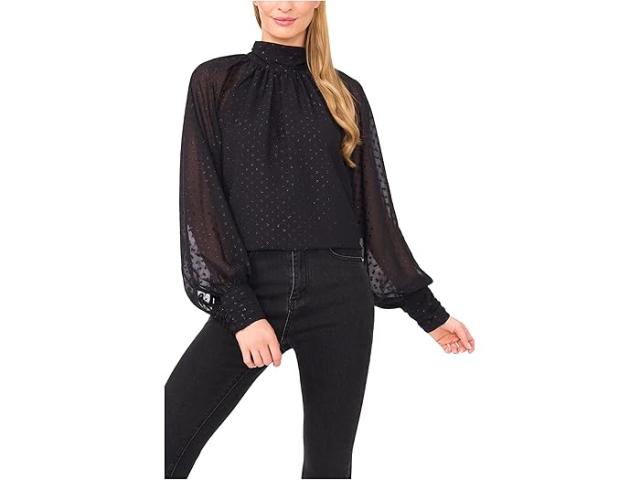 (取寄) シーシー レディース ロング スリーブ ボウ ネック クリップ ドット ブラウザ CeCe women Long Sleeve Bow Neck Clip Dot Blouse Rich Black