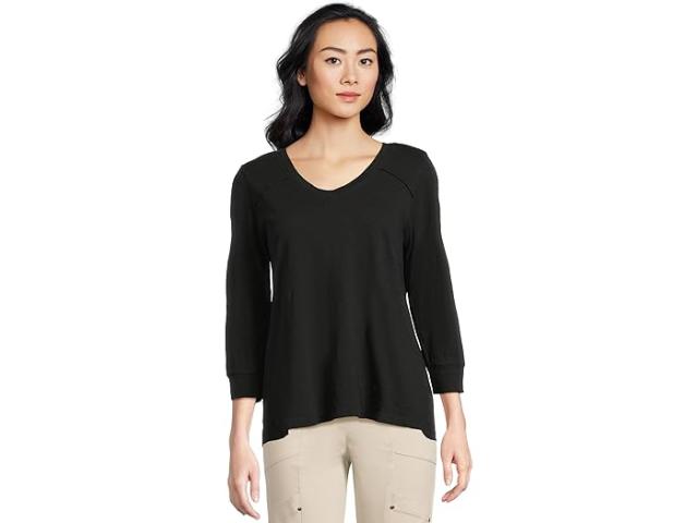 (取寄) エリオット ローレン レディース エンザイム ウォッシュ ジャージ - V ネック スリーブ ティー Elliott Lauren women Enzyme Wash Jersey - V neck -3/4 Sleeve Tee Black