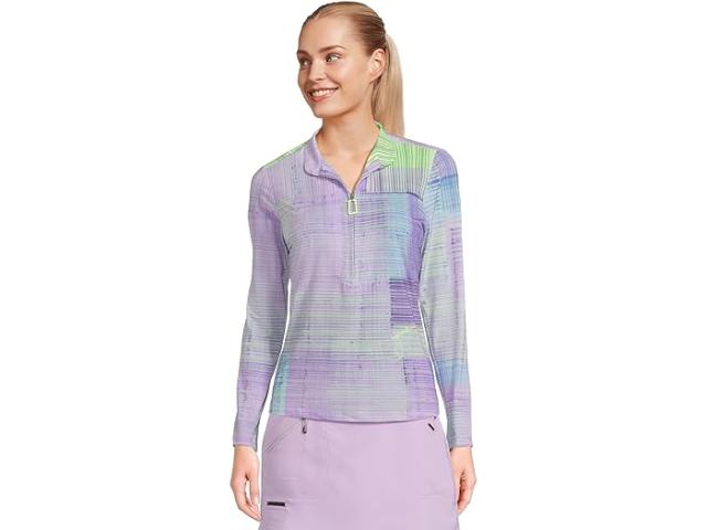 (取寄) ジェイミー サドック レディース ロング スリーブ タータン プリント サンセンス 1/4 ジップ トップ Jamie Sadock women Long Sleeve Tartan Print Sunsense 1/4 Zip Top Lilac Purple