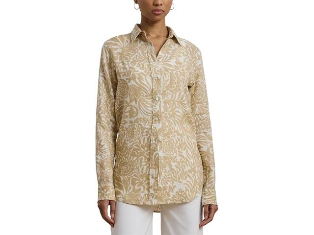 (取寄) ローレン ラルフローレン レディース リラックスド-フィット フィット フローラル リネン シャツ Lauren Ralph Lauren women Relaxed Fit Floral Linen Shirt Cream/Tan