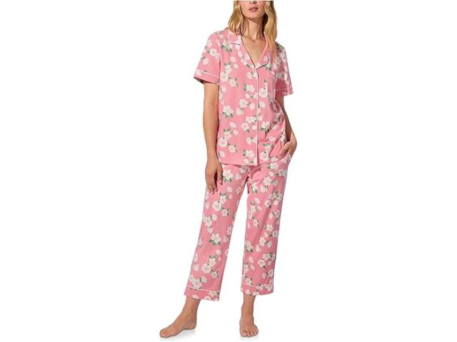 (取寄) ベッドヘッドパジャマズ レディース ショート スリーブ クラシック ストレッチ ジャージ クロップド Pj セット Bedhead PJs women Short Sleeve Classic Stretch Jersey Cropped Pj Set Pink Magnolias
