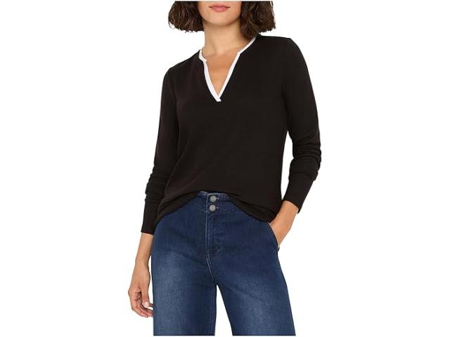 (取寄) ニックゾー レディース コージー ジャージ ダブル レイヤー スプリット ネック ティー NIC+ZOE women Cozy Jersey Double Layer Split Neck Tee Black Onyx
