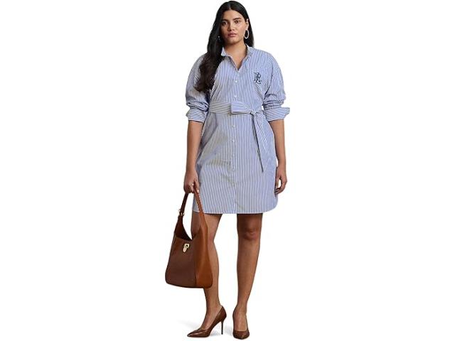 (取寄) ローレン ラルフローレン レディース プラス サイズ キンリー ロング スリーブ デイ ドレス Lauren Ralph Lauren women Plus Size Kinley Long Sleeve Day Dress Blue/White