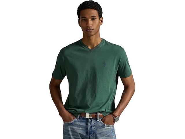 (取寄) ラルフローレン メンズ クラシック フィット ジャージ V-ネック T-シャツ Polo Ralph Lauren men Classic Fit Jersey V-Neck T-Shirt Washed Forest