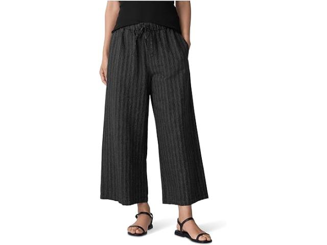(取寄) アイリーン フィッシャー レディース コットン ブレンド ストライプ ステッチ ワイド クロップド パンツ Eileen Fisher women Cotton Blend Stripe Stitch Wide Cropped Pant Black