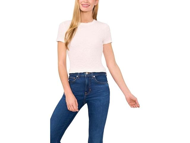 (取寄) シーシー レディース ショート スリーブ パッカード ニット ベイビー ティー CeCe women Short Sleeve Puckered Knit Baby Tee New Ivory