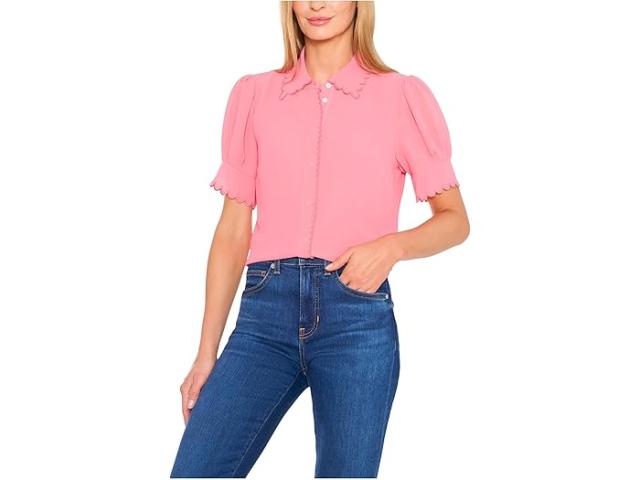 (取寄) シーシー レディース ショート スリーブ スカルプド カラー アンド カフ ボタンアップ ブラウザ CeCe women Short Sleeve Scalloped Collar & Cuff Button-Up Blouse Confetti