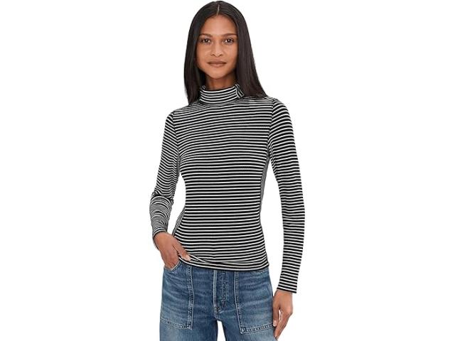 (取寄) メイドウェル レディース ストライプ カバーステッチ タートルネック ドレイピー レイ Madewell women Stripe Coverstitch Turtleneck Drapey Ray Winter White