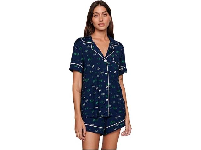 (取寄) エバージェイ レディース ジゼル プリンテッド - ザ リラックスド-フィット ショート Pj セット Eberjey women Gisele Printed - The Relaxed Short PJ Set Forest Pine/Navy Ivory