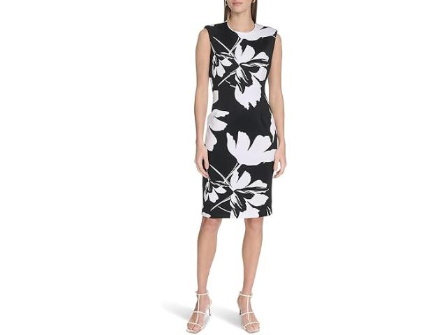 (取寄) カルバンクライン レディース フローラル スキューバ シィース   women Floral Scuba Sheath Black/White
