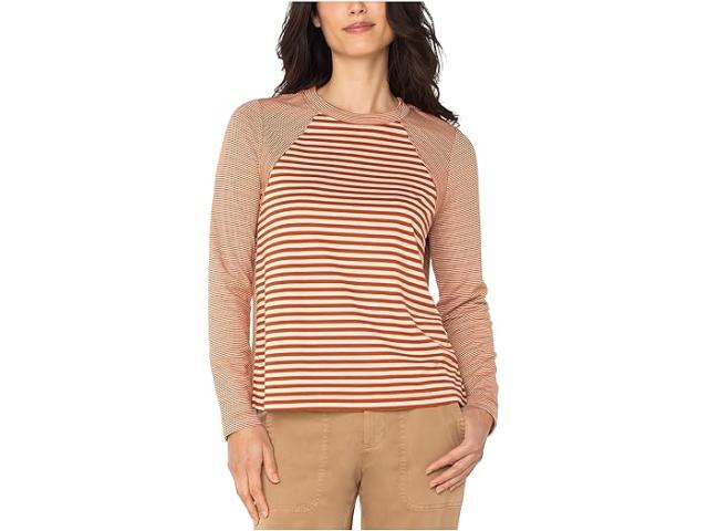 (取寄) リバプールロサンゼルス レディース ロング スリーブ クルー ネック ニット トップ ウィズ シーミング Liverpool Los Angeles women Long Sleeve Crew Neck Knit Top With Seaming Ginger Spice Cream Stripe