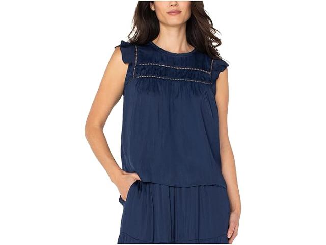 (取寄) リバプールロサンゼルス レディース フラッター スリーブ ウーブン トップ ウィズ トリム ディテール Liverpool Los Angeles women Flutter Sleeve Woven Top With Trim Detail Dark Navy