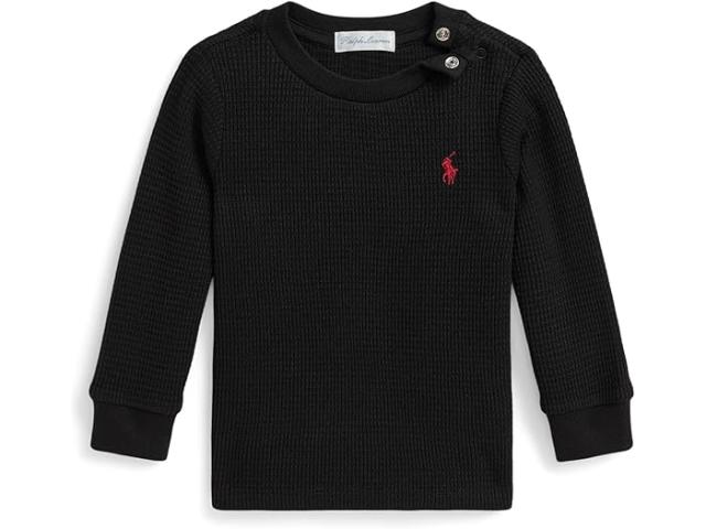 (取寄) ラルフローレン キッズ ボーイズ ワッフル-ニット コットン ロング スリーブ ティー (インファント) Polo Ralph Lauren Kids boys Waffle-Knit Cotton Long Sleeve Tee (Infant) Polo Black
