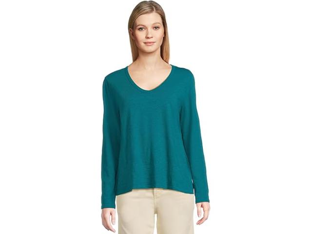 (取寄) エリオット ローレン レディース ガーメント ダイ ティー - ロング スリーブ V-ネック ニット トップ Elliott Lauren women Garment Dye Tees - Long Sleeve V-Neck Knit Top Teal