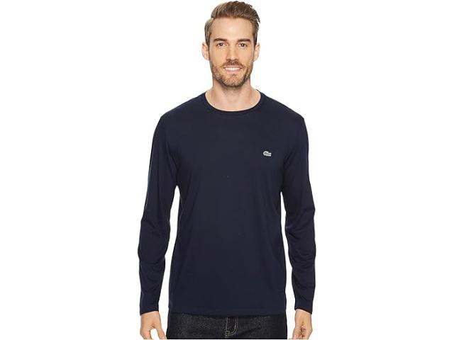 (取寄) ラコステ メンズ ロング スリーブ ピマ ジャージ クルー ネック Tシャツ Lacoste men Long Sleeve Pima Jersey Crew Neck T-Shirt Navy Blue