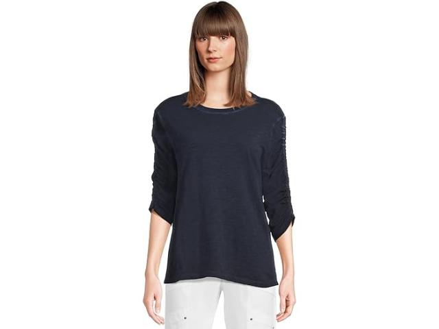 (取寄) エリオット ローレン レディース エンザイム ウォッシュ ジャージ - クルー ネック ルーシュド スリーブ ティー Elliott Lauren women Enzyme Wash Jersey - Crew Neck Ruched Sleeve Tee Navy