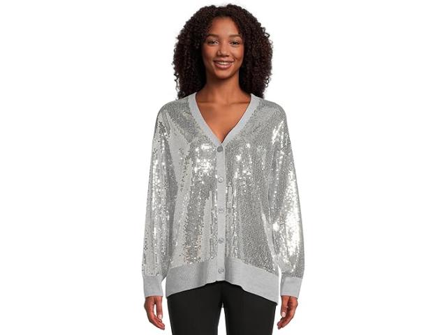 (取寄) ヴィンスカムート レディース カーディガン ウィズ シークインズ Vince Camuto women Cardigan with Sequins Light Heather Grey