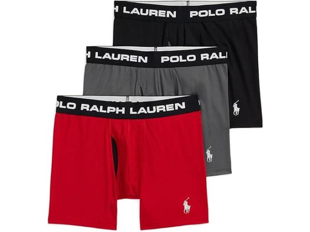 (取寄) ラルフローレン メンズ 3-パック パーフェクト ポーチ ボクサー ブリーフ Polo Ralph Lauren men 3-Pack Perfect Pouch Boxer Briefs Grey/Black/Red