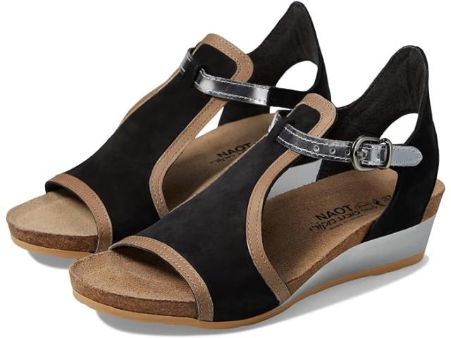 (取寄) ナオト レディース フィオナ Naot women Naot Fiona Black Velvet Nubuck/Khaki Beige Leather/Silver Mirror Leather