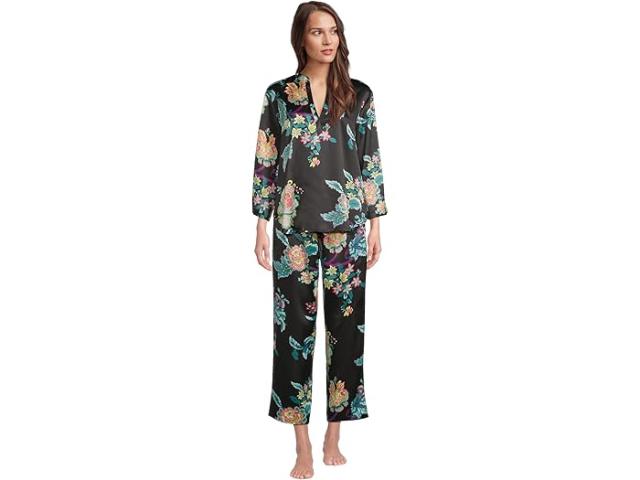 (取寄) N バイ ナトリ レディース フェスティバル - サテン ロング スリーブ パジャマ セット N by Natori women Festival - Satin Long Sleeve Pajama Set Black
