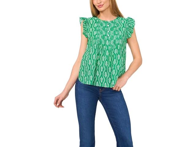 (取寄) シーシー レディース ドロップ ショルダー キッシング プラケット ピンタック トップ CeCe women Drop Shoulder Kissing Placket Pintuck Top Kelly Green