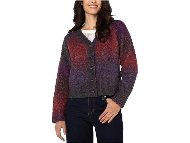 (取寄) リバプールロサンゼルス レディース ロング スリーブ ラグラン ボタン フロント カーディガン セーター Liverpool Los Angeles women Long Sleeve Raglan Button Front Cardigan Sweater Berry Burgundy Ombre